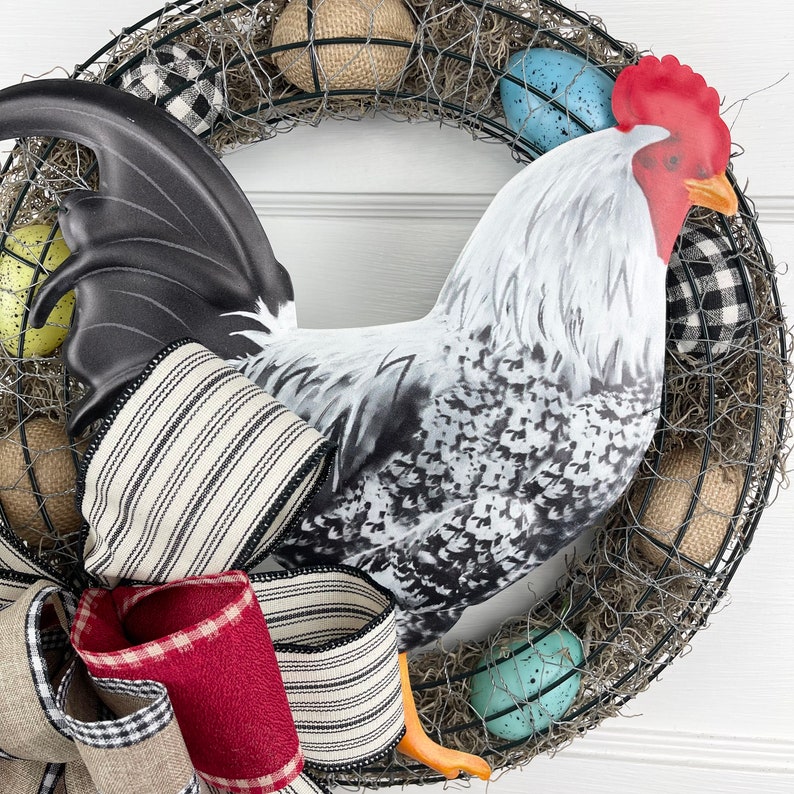 Country Farmhouse Rooster Wreath to Hang on Front Door, Rustic Rooster ...