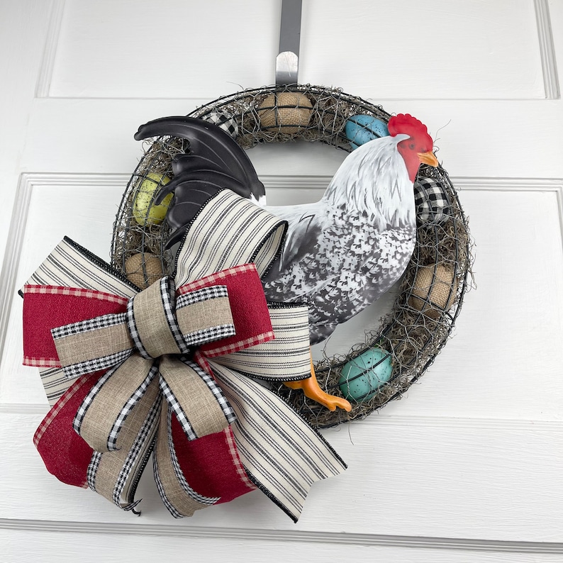 Country Farmhouse Rooster Wreath to Hang on Front Door, Rustic Rooster ...