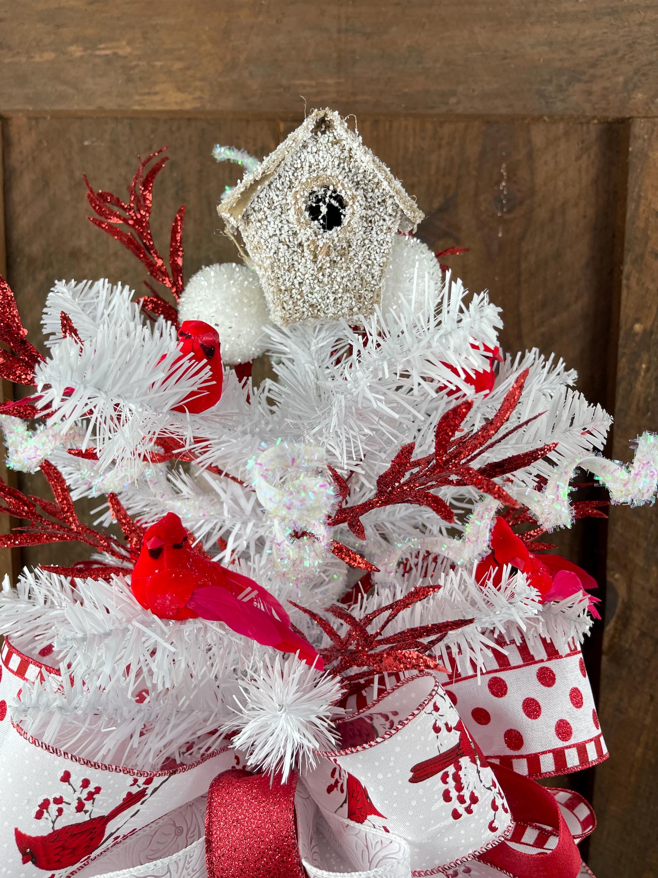 Red Cardinal Christmas Tree Topper, Handmade With 2 Bows (front & Back ...
