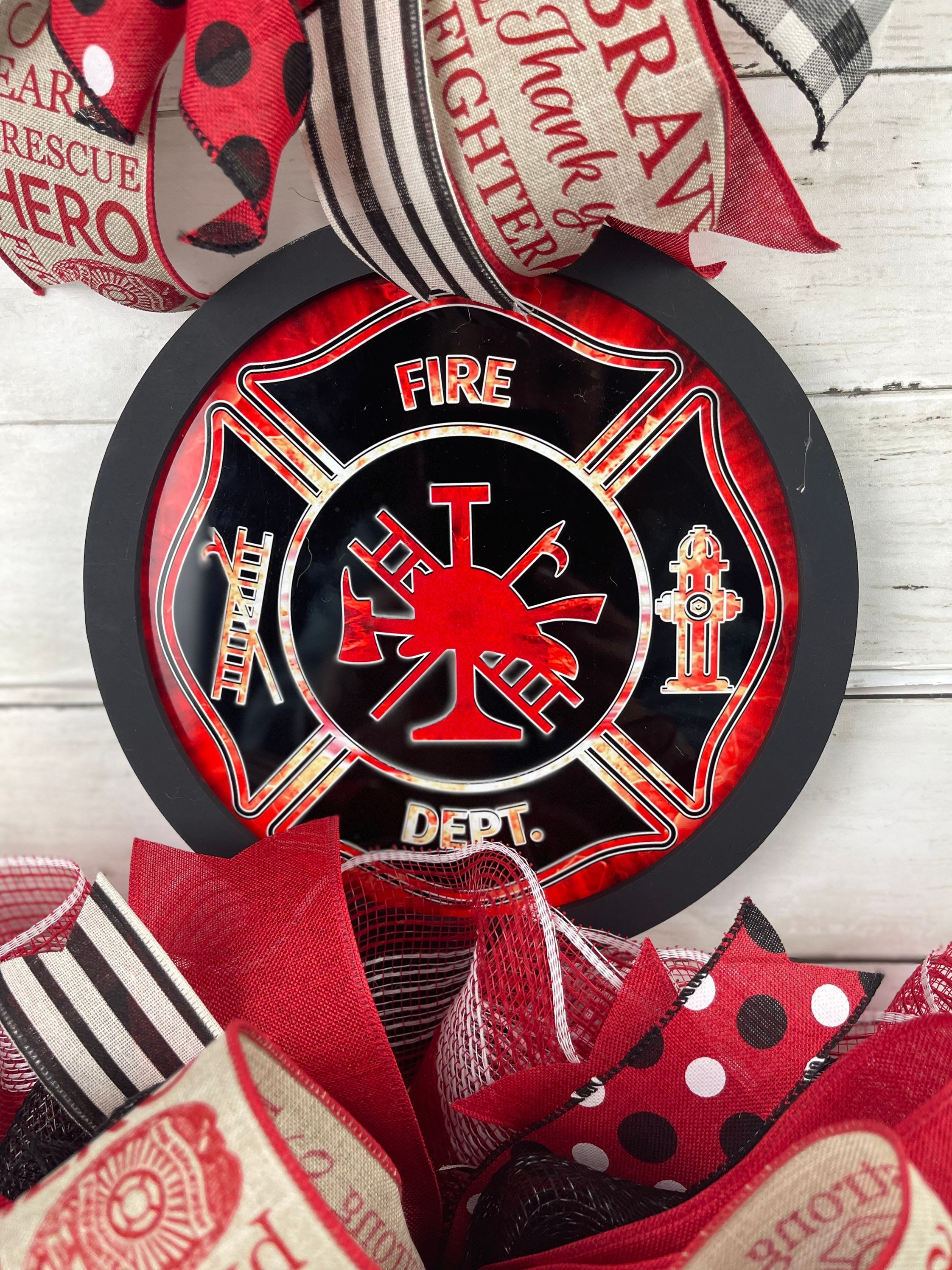 Firefighter Front Door Wreath Firehouse Hero Wall Decor - Etsy