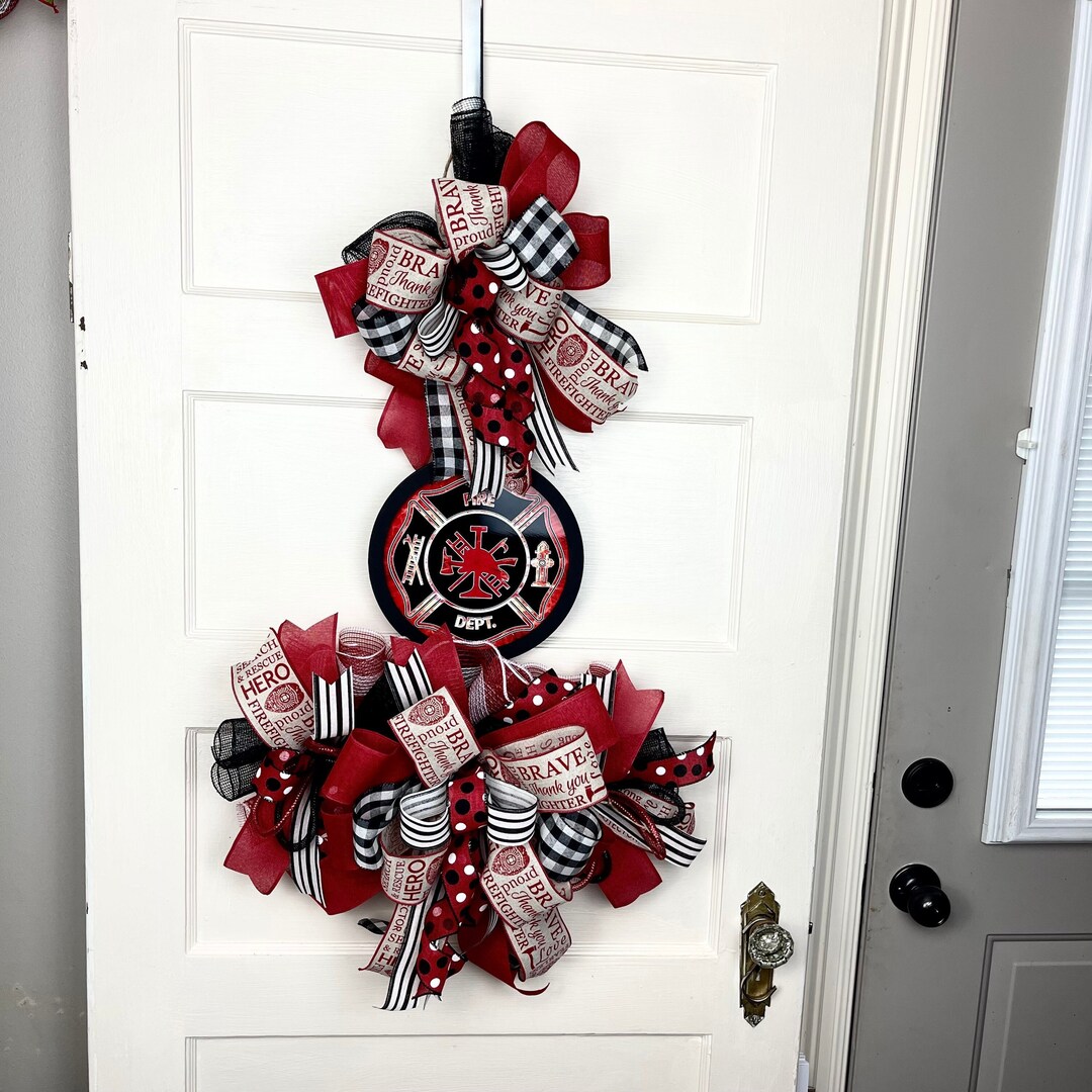 Firefighter Front Door Wreath Firehouse Hero Wall Decor - Etsy
