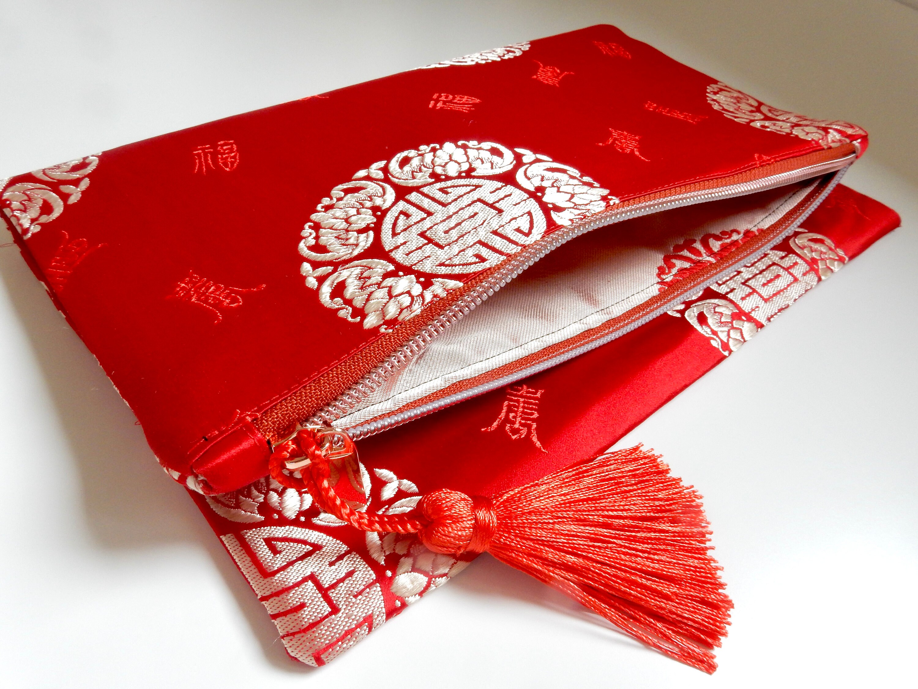 Vintage Asian Silk Bold Red Symbol Fabric Fold Over Clutch W - Etsy