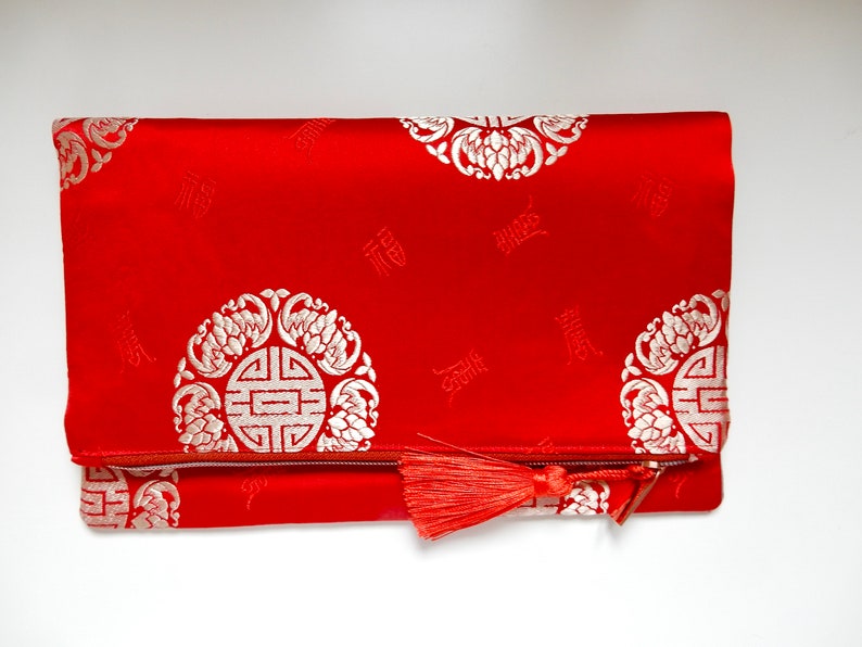 Vintage Asian Silk Bold Red Symbol Fabric Fold Over Clutch W - Etsy