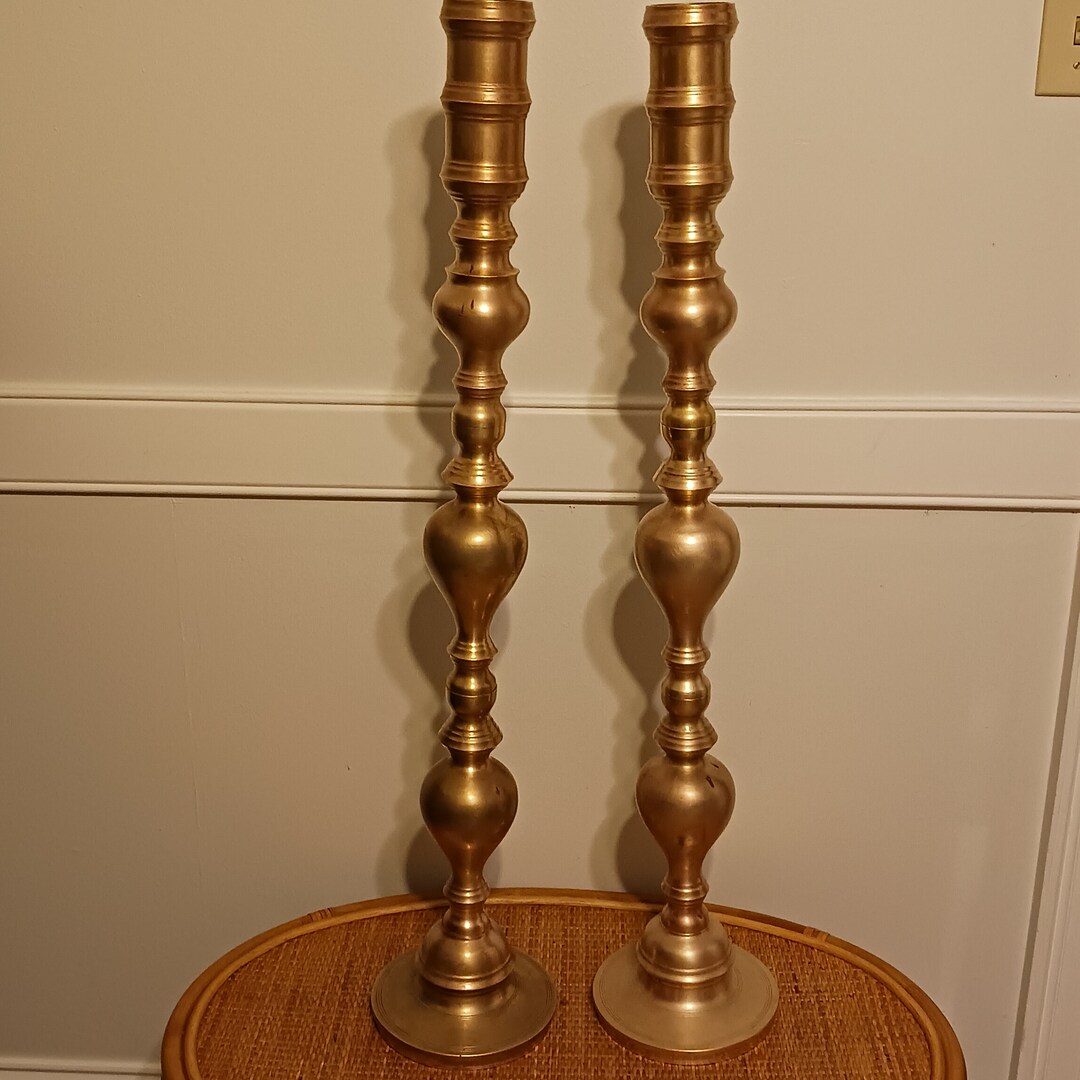 2 Antique 37 Inch Tall Church Altar Wedding Solid Brass Candle Holders ...