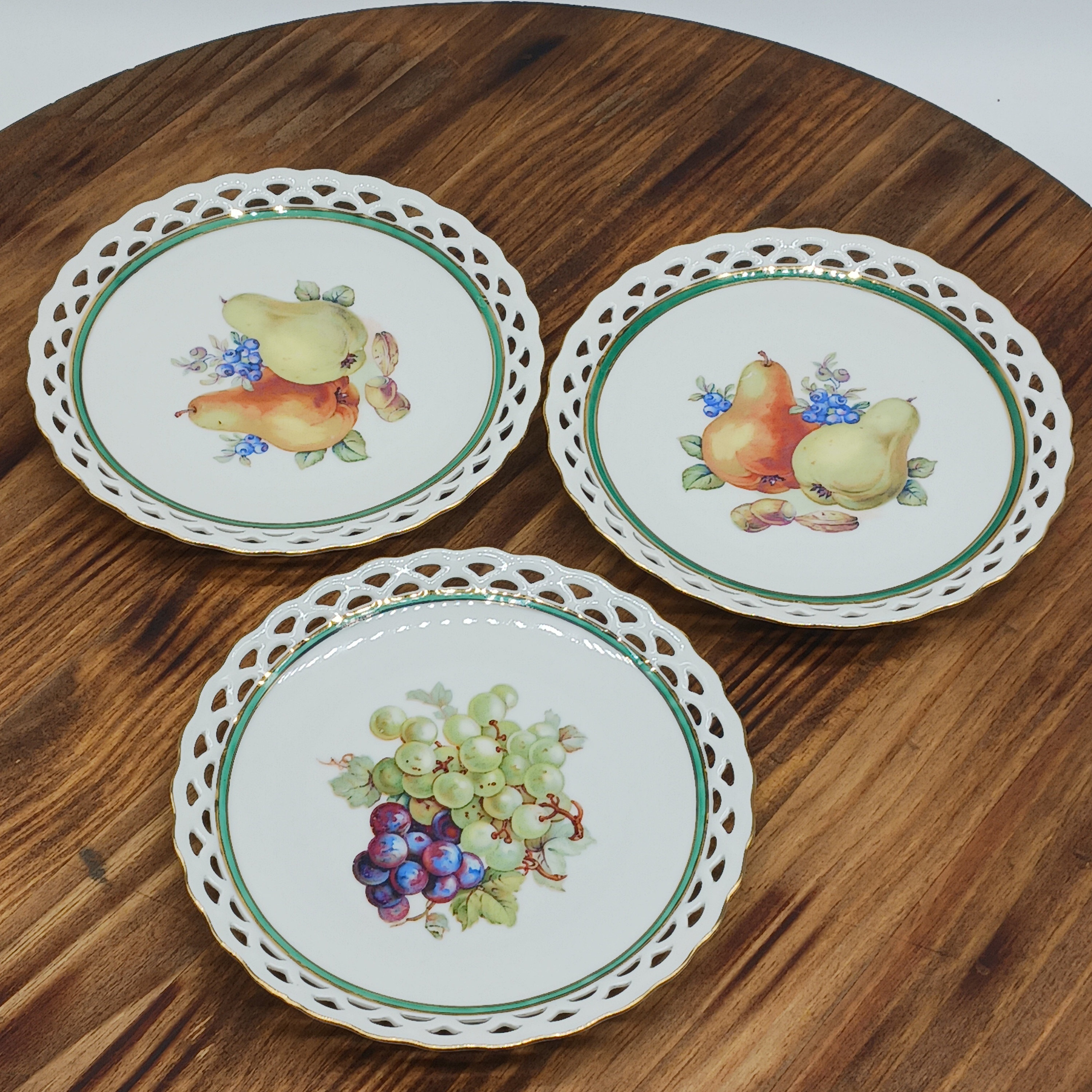 Set of 3 Vintage Wintering German Bavarian Gold Rim Lattice Porcelain ...
