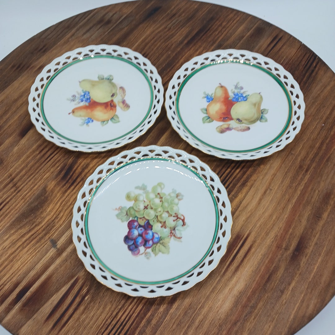 Set of 3 Vintage Wintering German Bavarian Gold Rim Lattice Porcelain ...