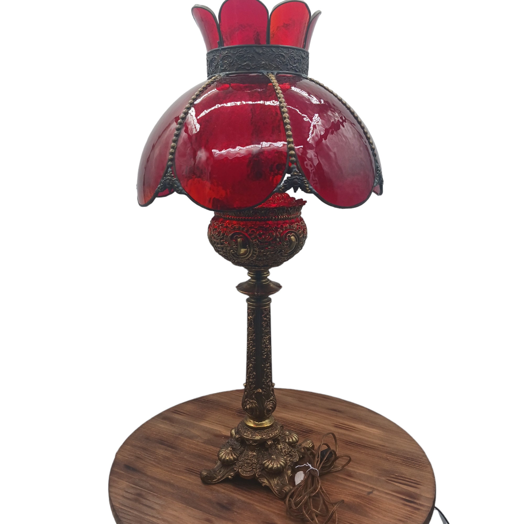 Vintage Victorian Style Stained Ruby Leaded Glass and Gilt Metal Parlor Lamp - Etsy