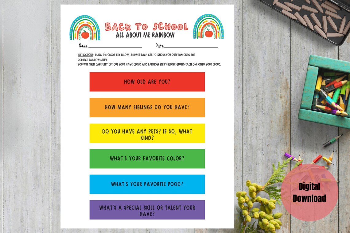 All About Me Rainbow Activity | Back to School Icebreaker Game ...