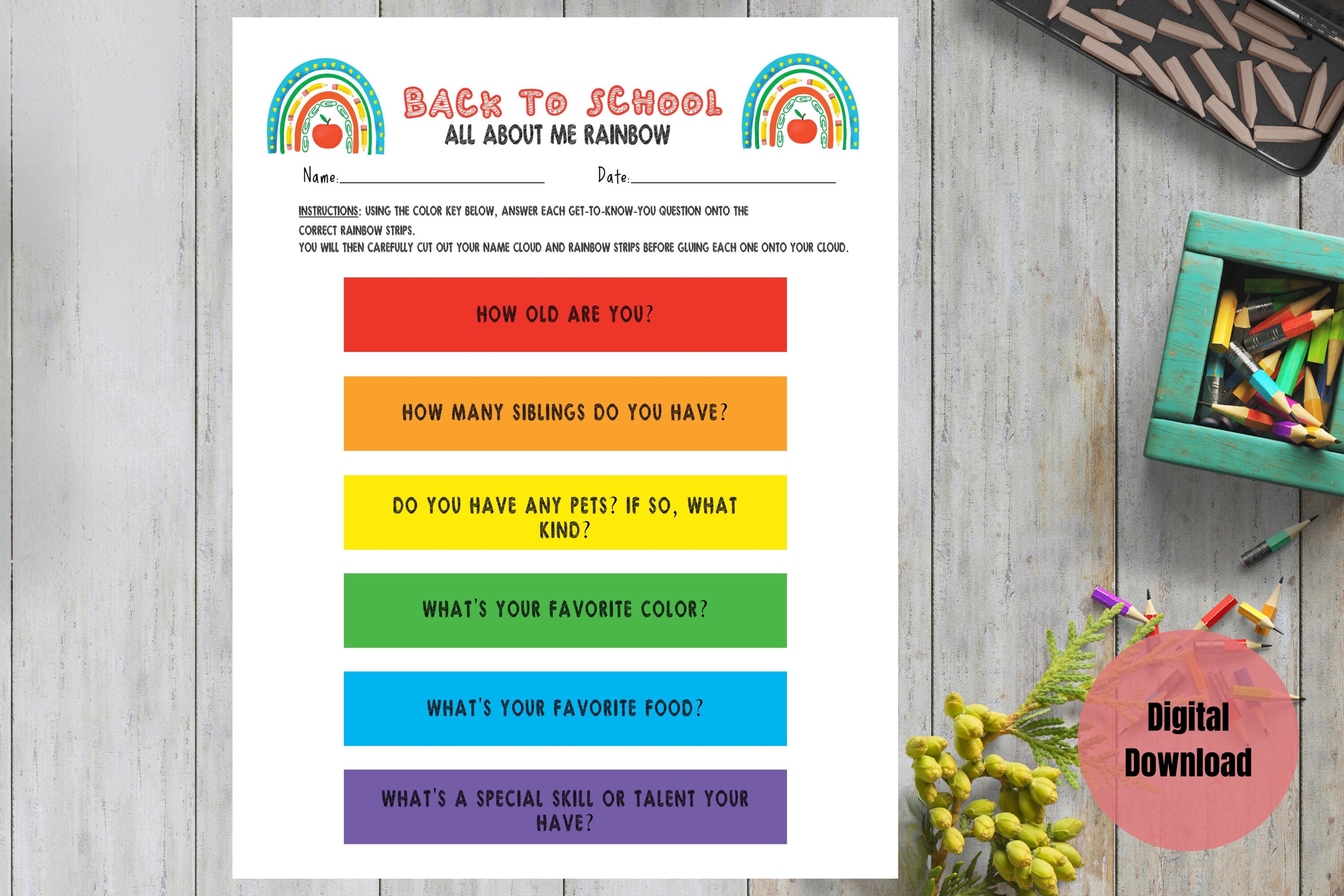 All About Me Rainbow Activity | Back to School Icebreaker Game ...