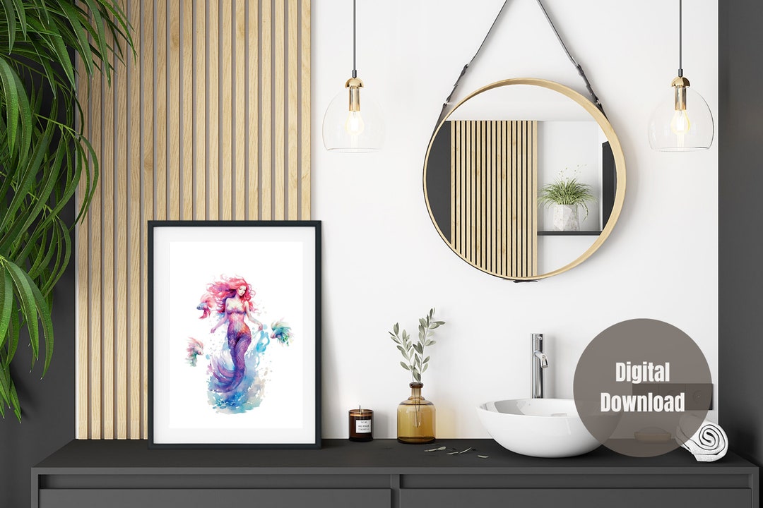 Watercolor Mermaid Printable Wall Art, Siamese Fighting Fish Betta Fish ...