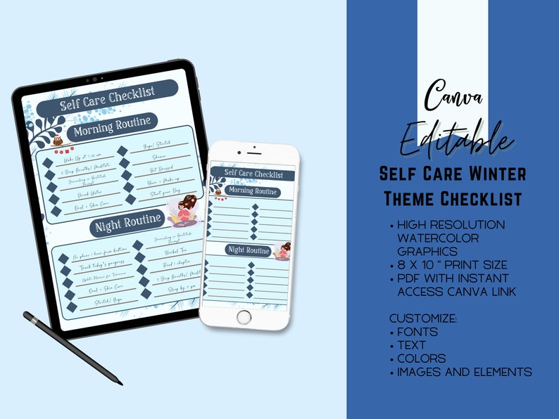 Editable Self Care Checklist Winter Themed |self Improvement Planner ...