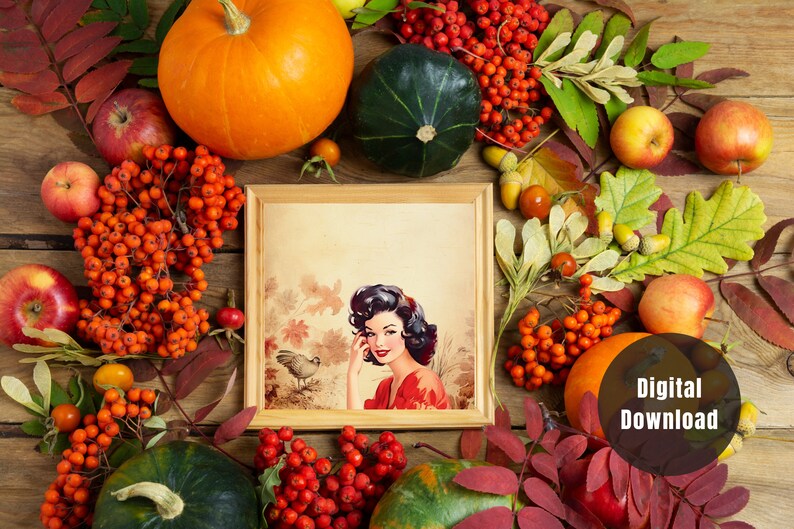 Vintage Thanksgiving Pin up Girl Wall Art Perfect for Handmade Junk ...