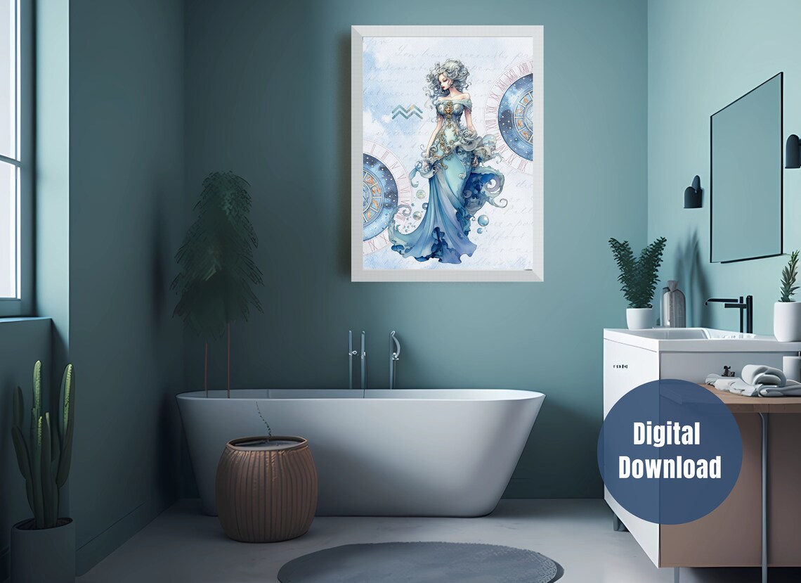 Aquarius Zodiac Goddess Celestial Poster aquarius Framed Art and Zodiac ...