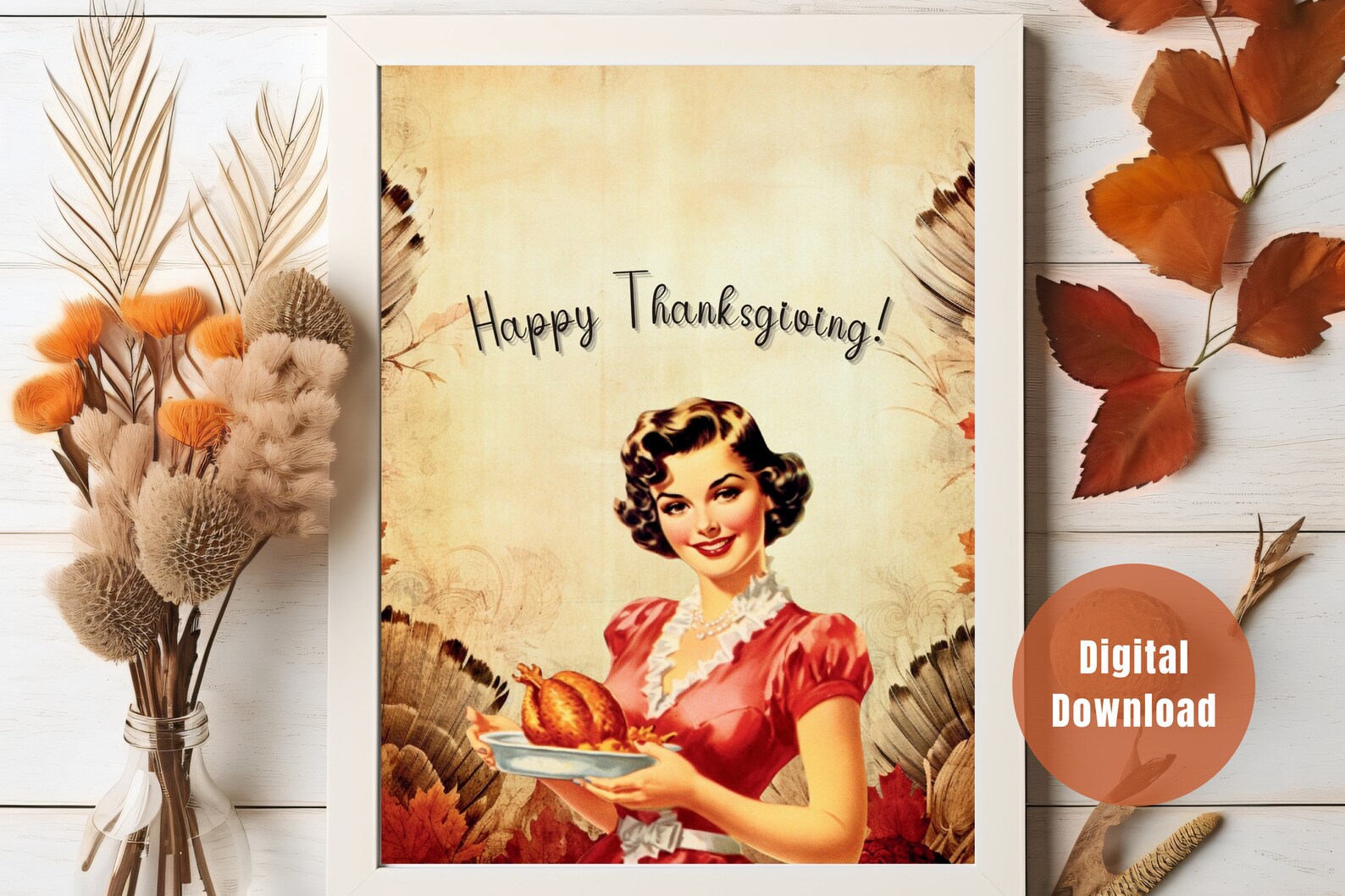 Vintage Thanksgiving Pin up Girl Wall Art Perfect for - Etsy