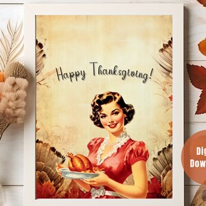 Vintage Thanksgiving Pin up Girl Wall Art | Perfect for Handmade Junk ...