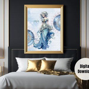 Aquarius Zodiac Goddess Celestial Poster |aquarius Framed Art and ...