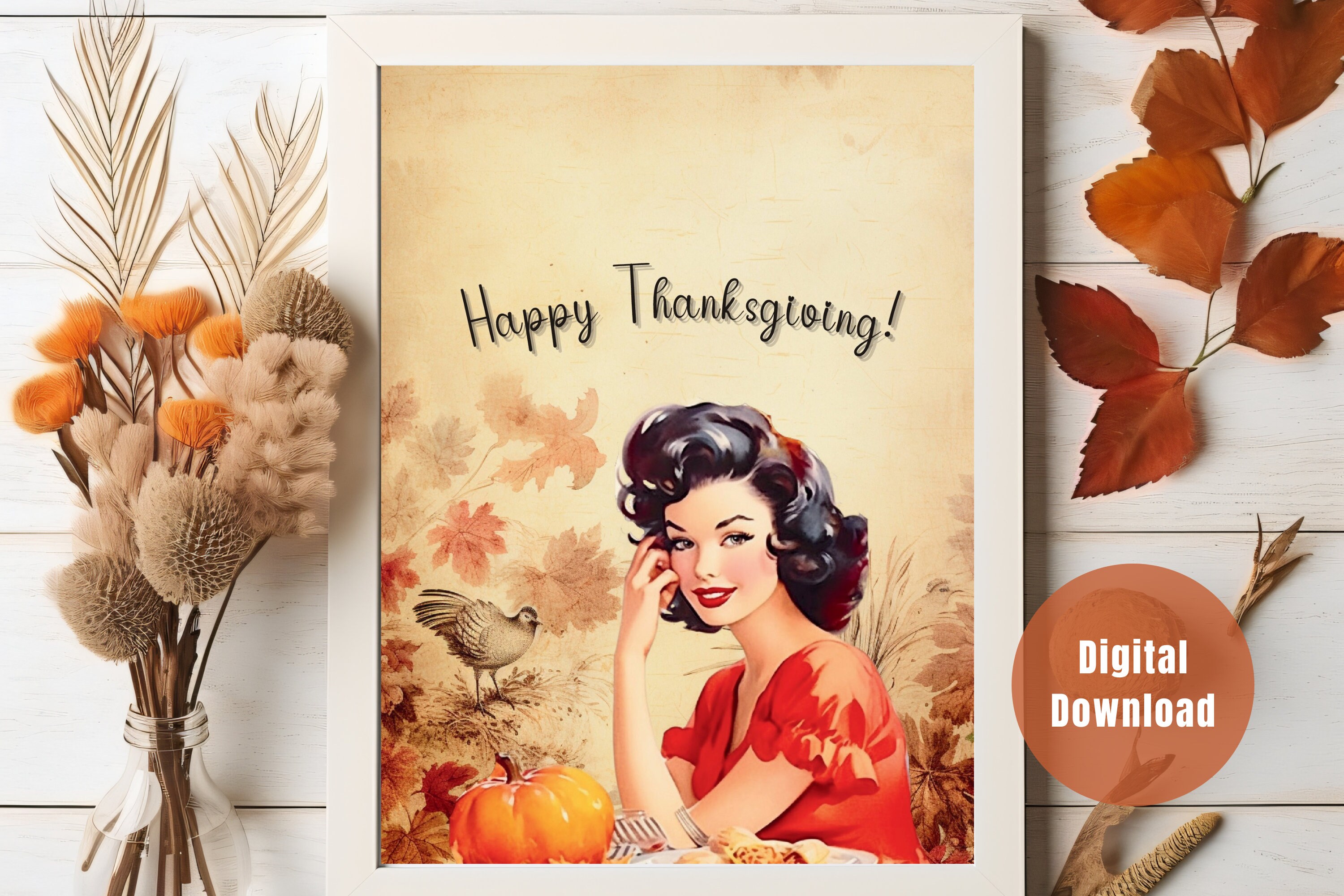 Vintage Thanksgiving Pin up Girl Wall Art Perfect for Handmade Junk ...