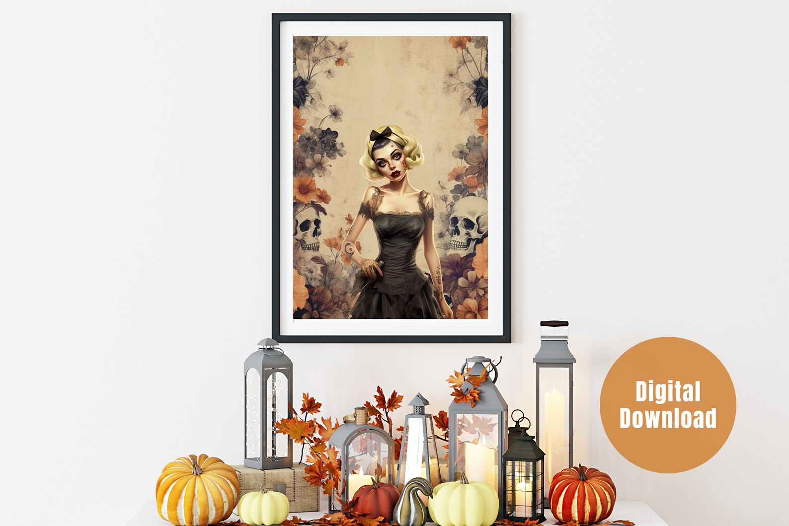 Vintage Pin up Halloween Skull Gothic Poster | Perfect Gift for ...