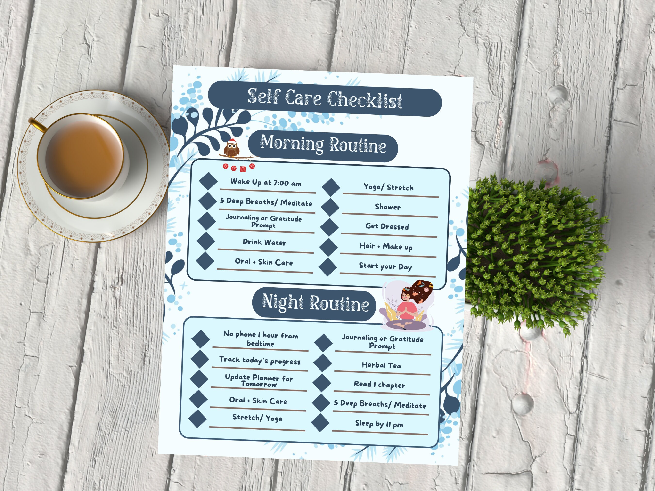 Editable Self Care Checklist Winter Themed |self Improvement Planner and Self Care Tracker ...