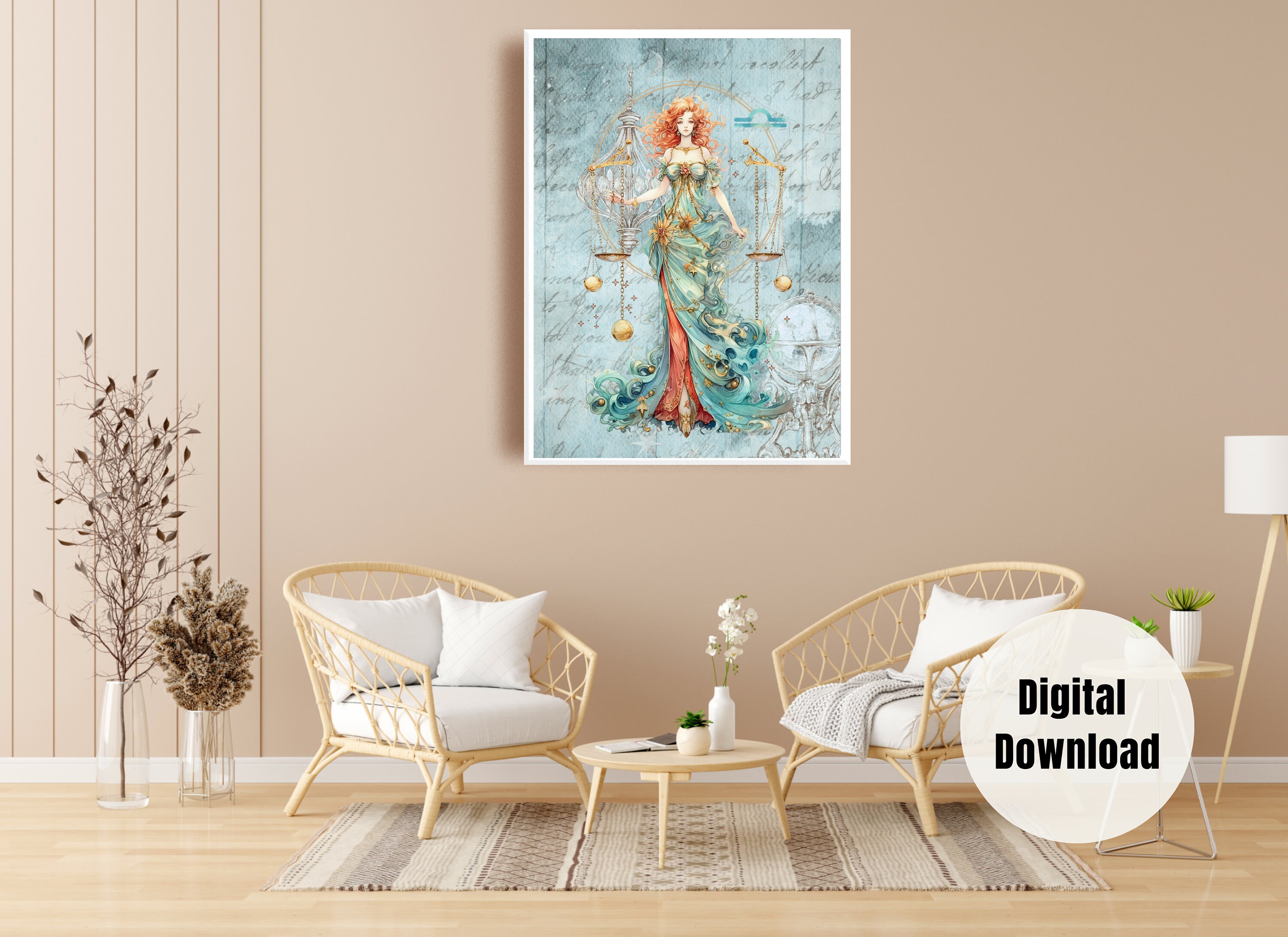 Libra Zodiac Goddess Celestial Wall Art Zodiac Portrait Perfect Libra ...