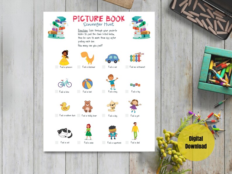 32 Item Picture Book Scavenger Hunt Printable Game for Kids | Story ...