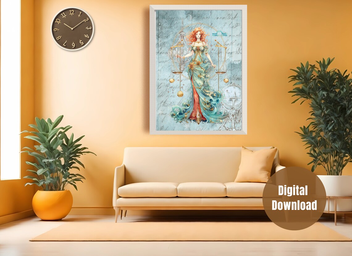 Libra Zodiac Goddess Celestial Wall Art Zodiac Portrait Perfect Libra ...