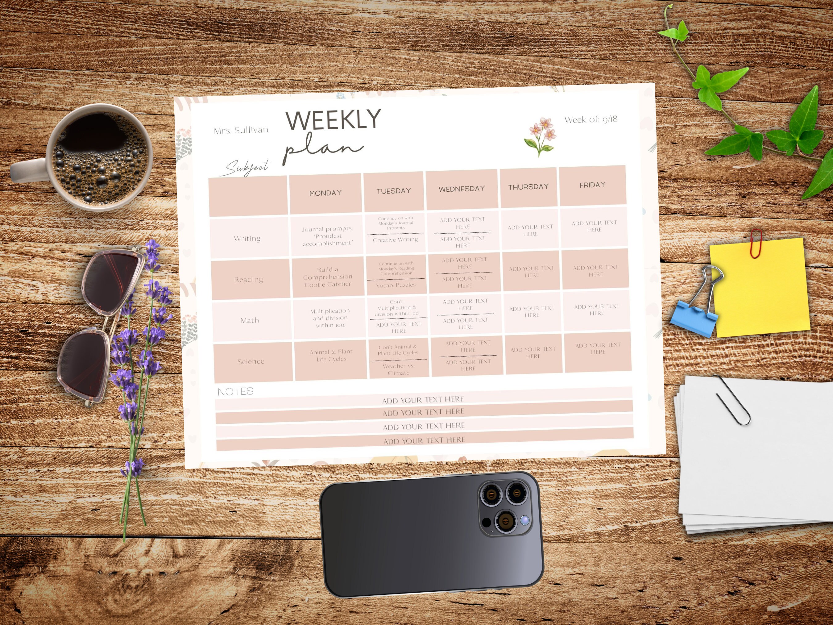 Editable Weekly Lesson Plan Template for Teachers Daily Planner Instant ...