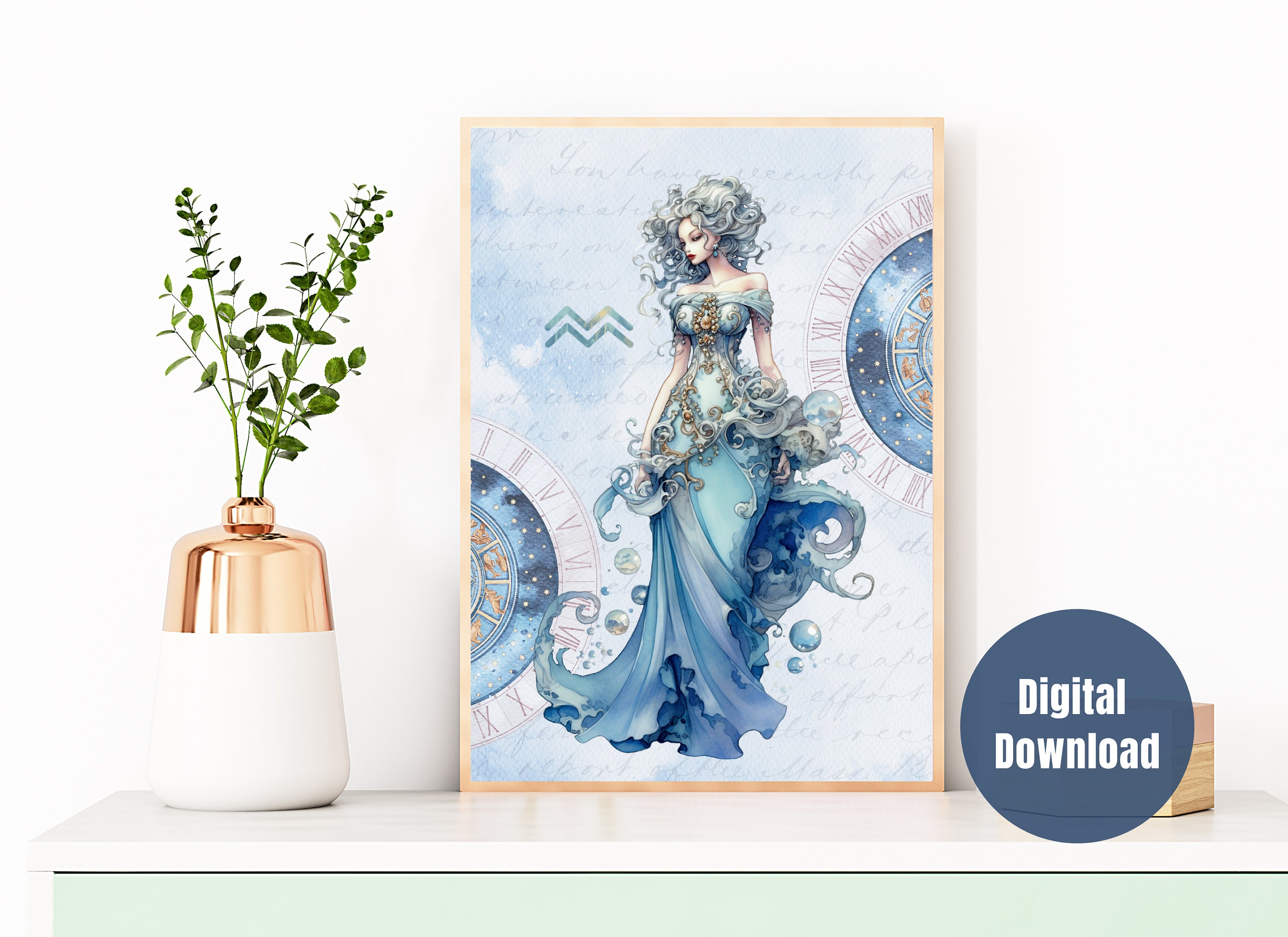Aquarius Zodiac Goddess Celestial Poster aquarius Framed Art and Zodiac ...