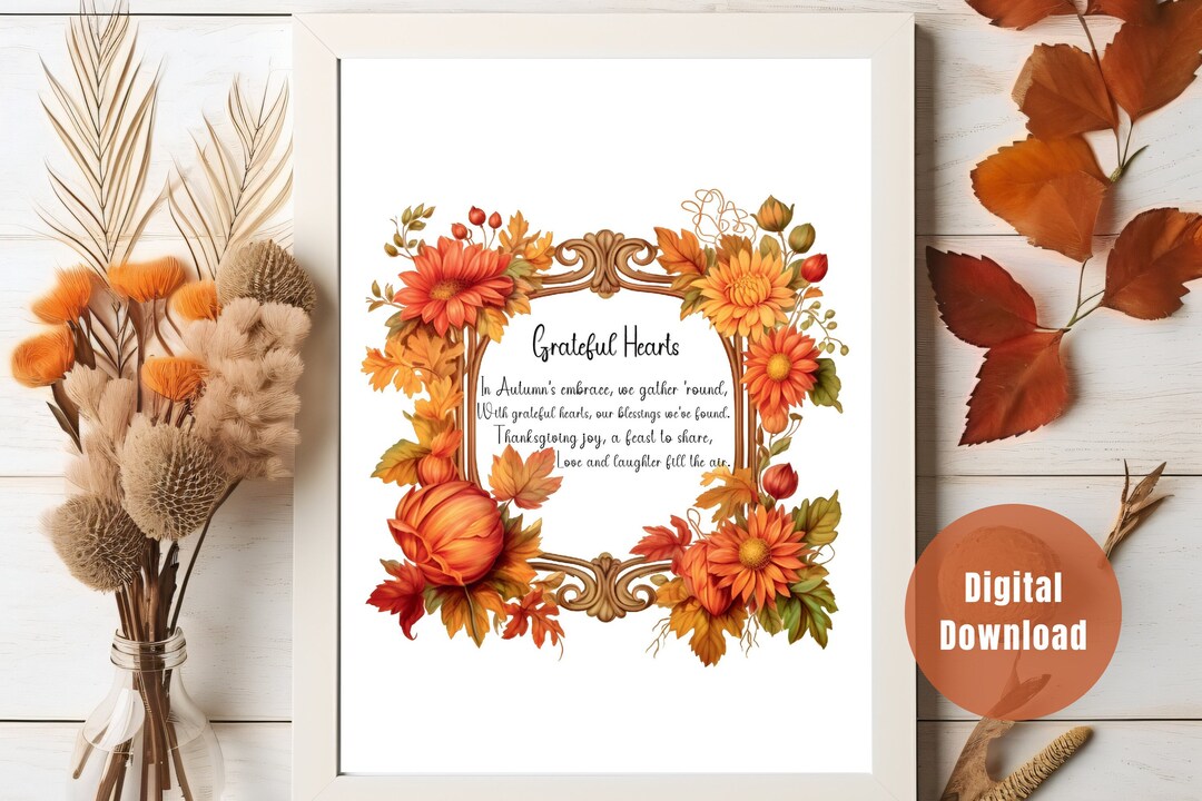 Thanksgiving Poem Wreath Wall Art, Grateful Hearts |thanksgiving Dinner ...