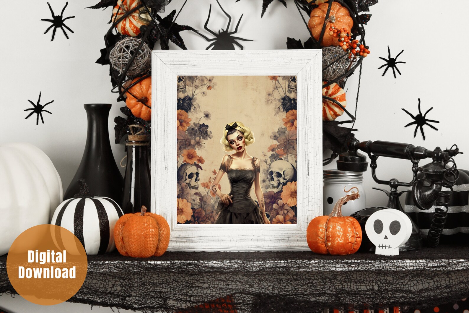 Vintage Pin up Halloween Skull Gothic Poster Perfect Gift for Halloween ...