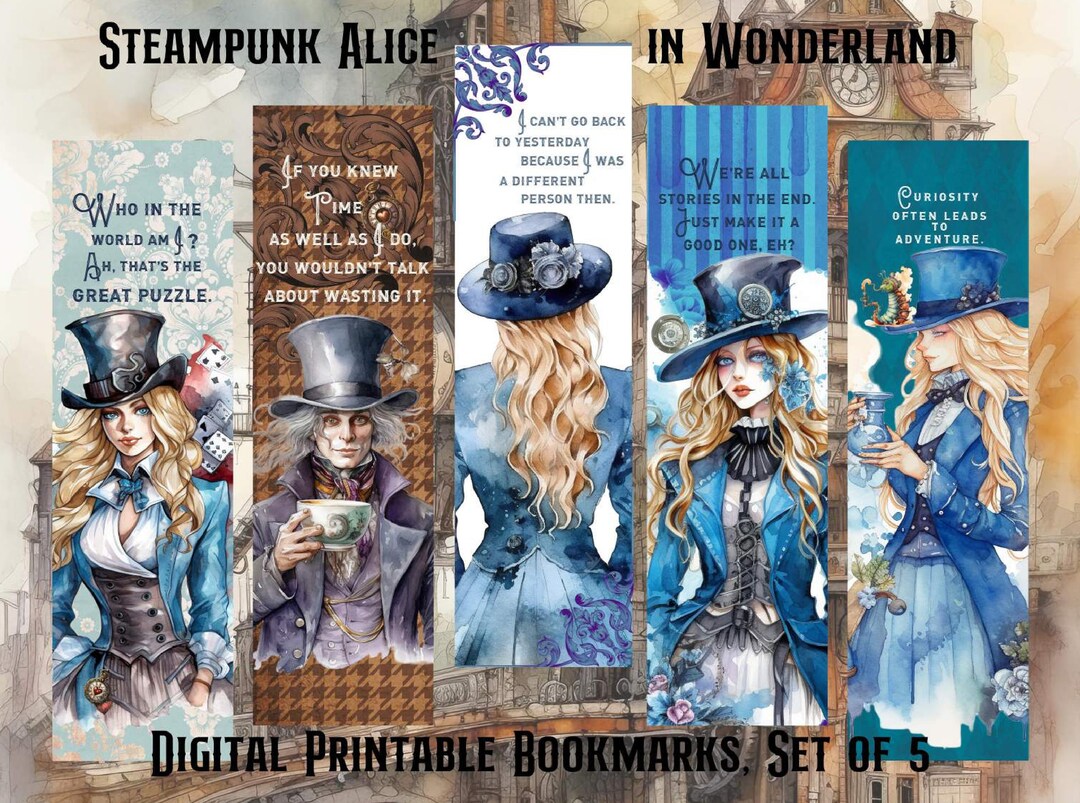 Steampunk Anime Alice in Wonderland Bookmark, Digital Bookmark ...