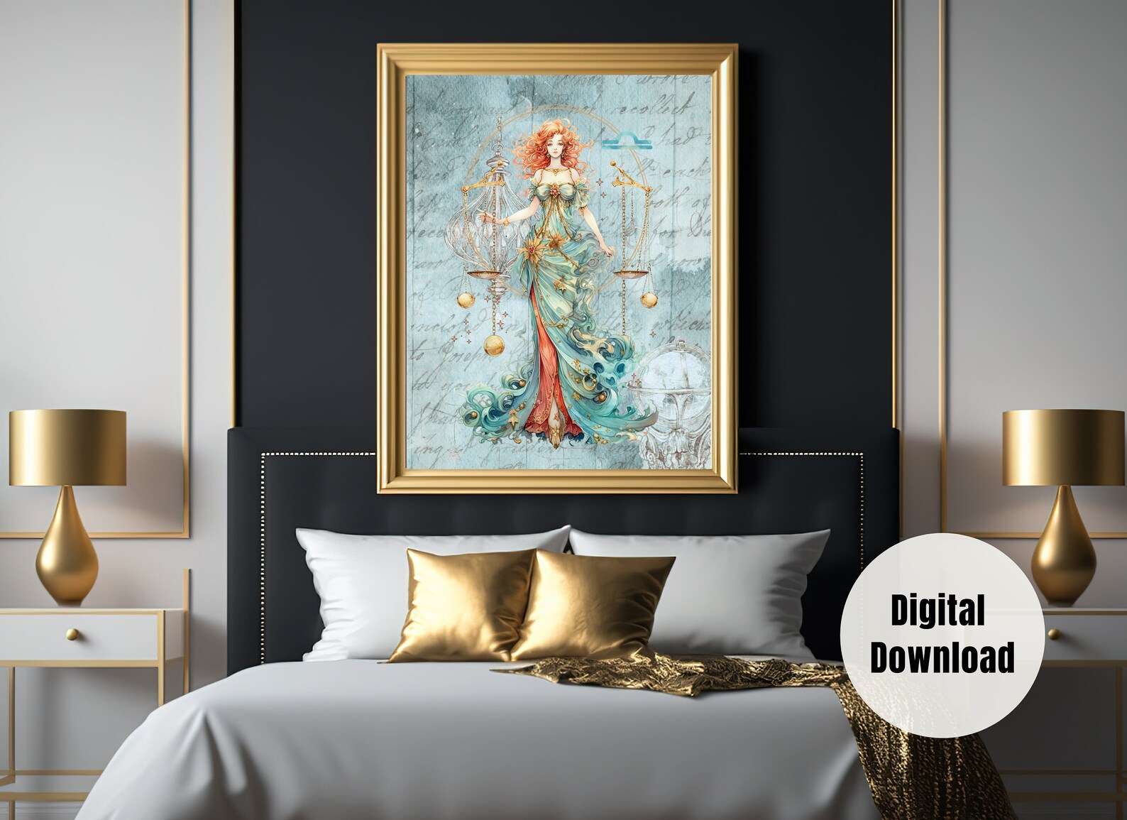 Libra Zodiac Goddess Celestial Wall Art | Zodiac Portrait Perfect Libra ...