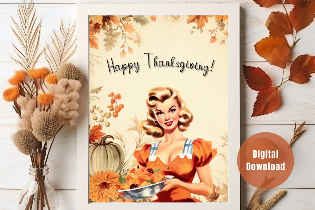 Vintage Thanksgiving Pin up Girl Wall Art Perfect for Handmade Junk ...