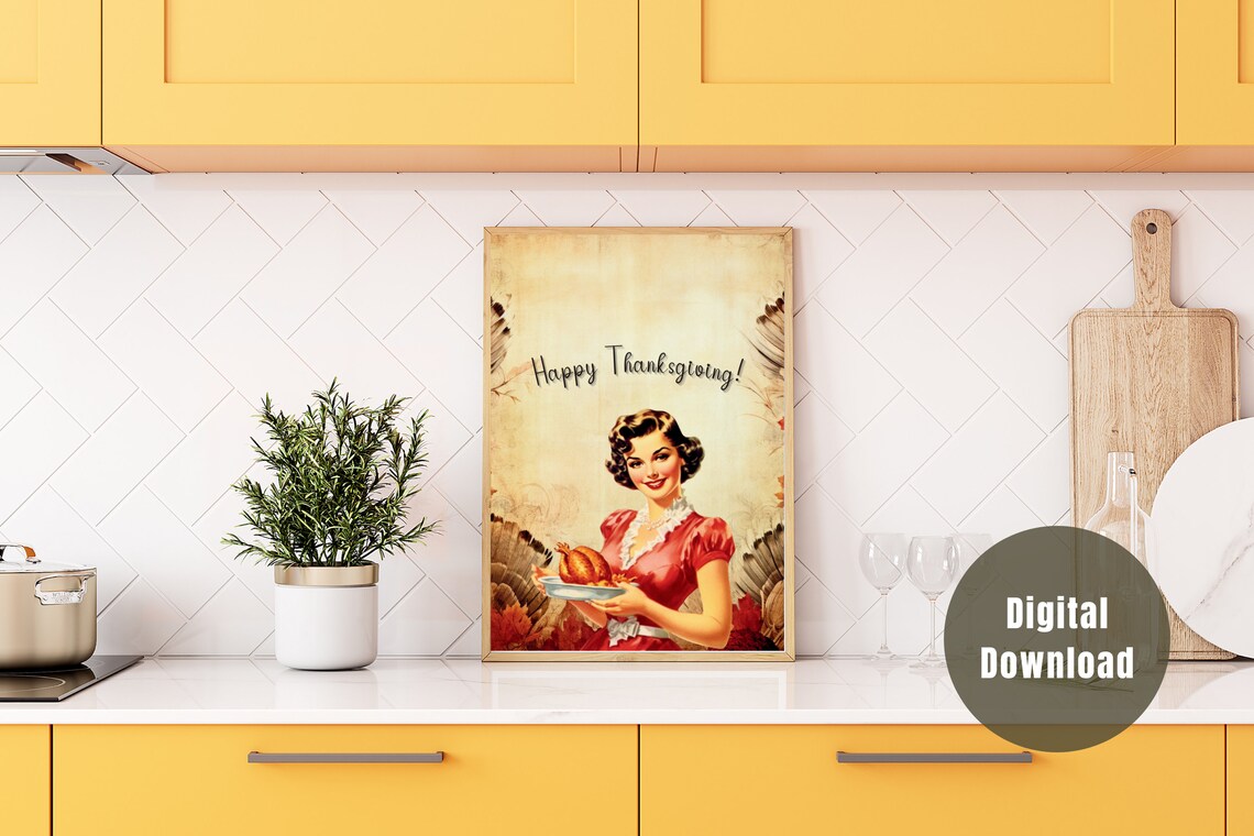 Vintage Thanksgiving Pin up Girl Wall Art Perfect for - Etsy