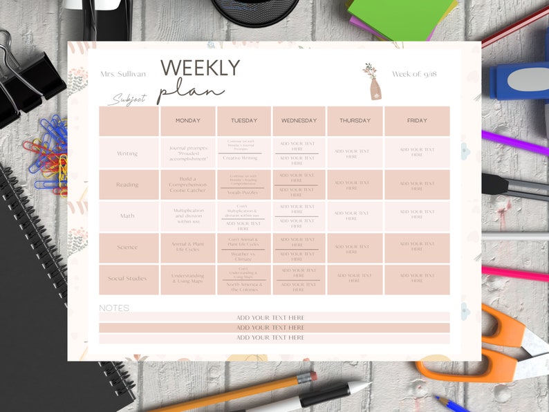 Editable Weekly Lesson Plan Template for Teachers Daily Planner Instant ...