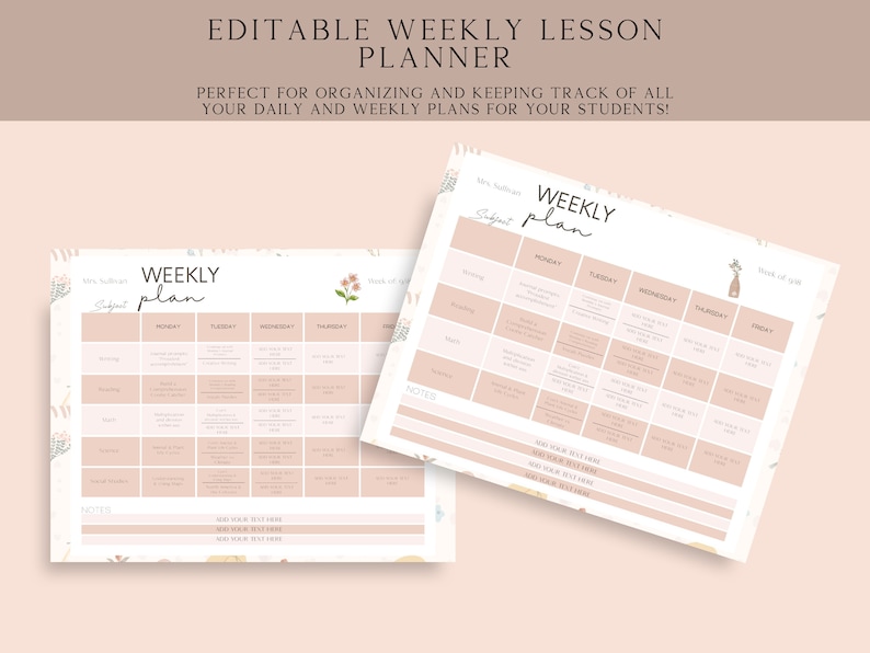 Editable Weekly Lesson Plan Template for Teachers Daily Planner Instant ...