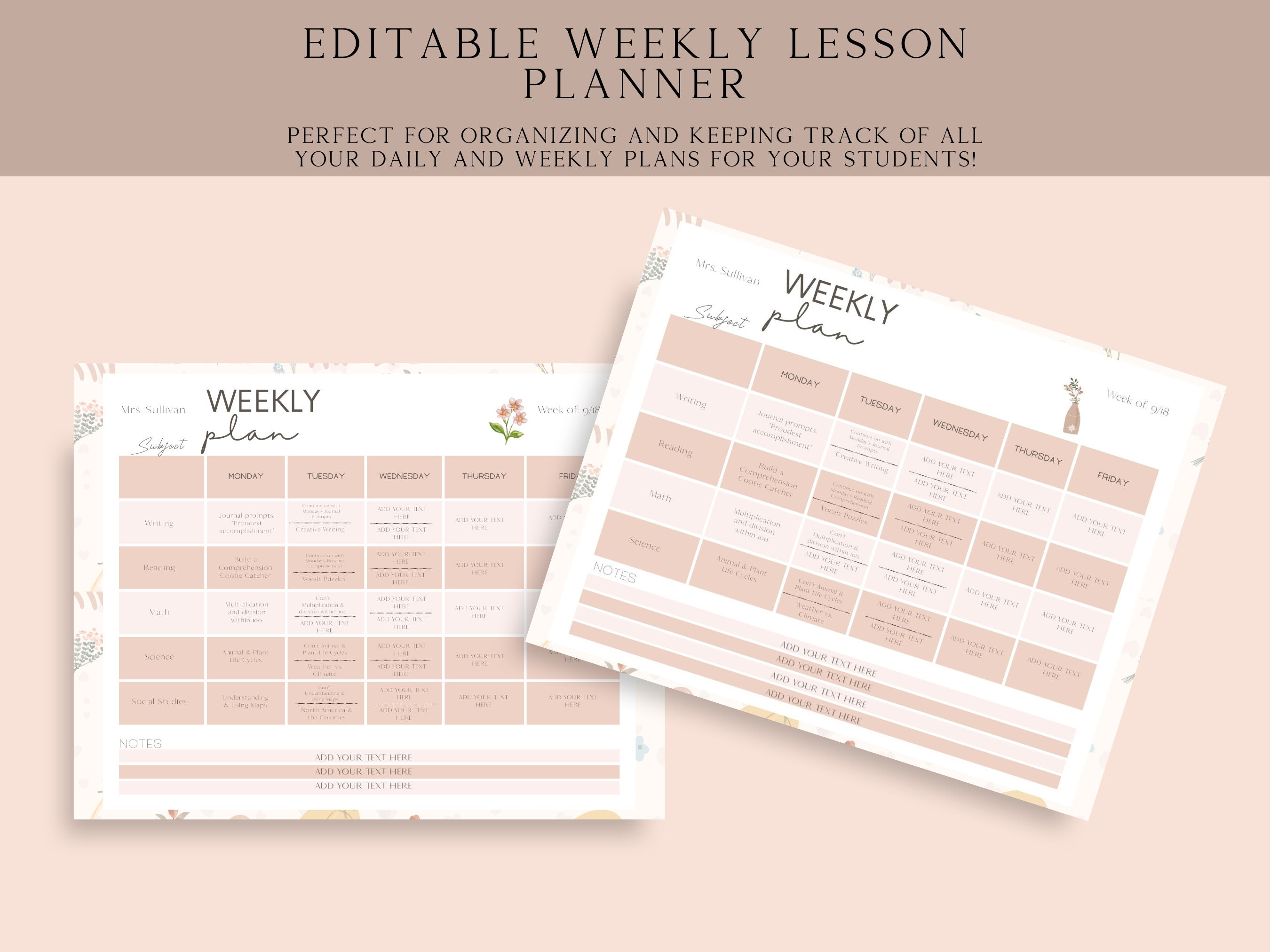 Editable Weekly Lesson Plan Template for Teachers Daily Planner Instant ...