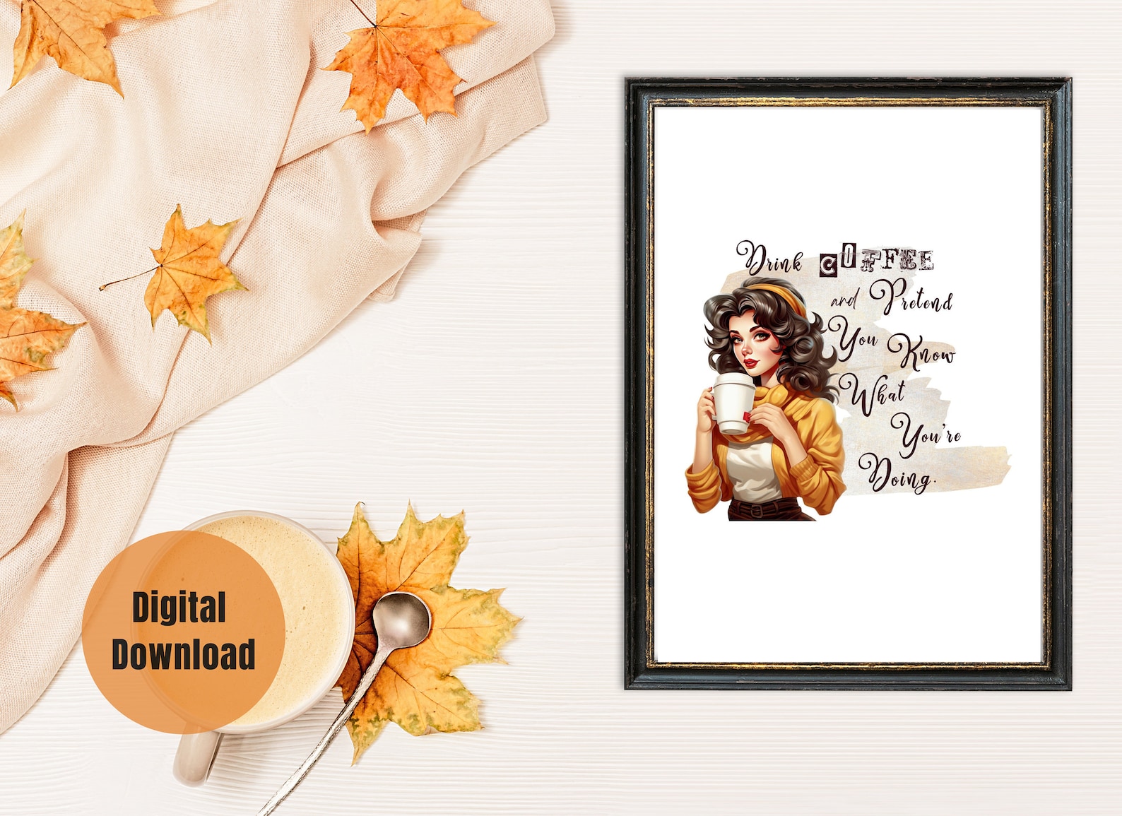 Pin up Girl Funny Coffee Wall Art |drink Coffee and Pretend You Know ...