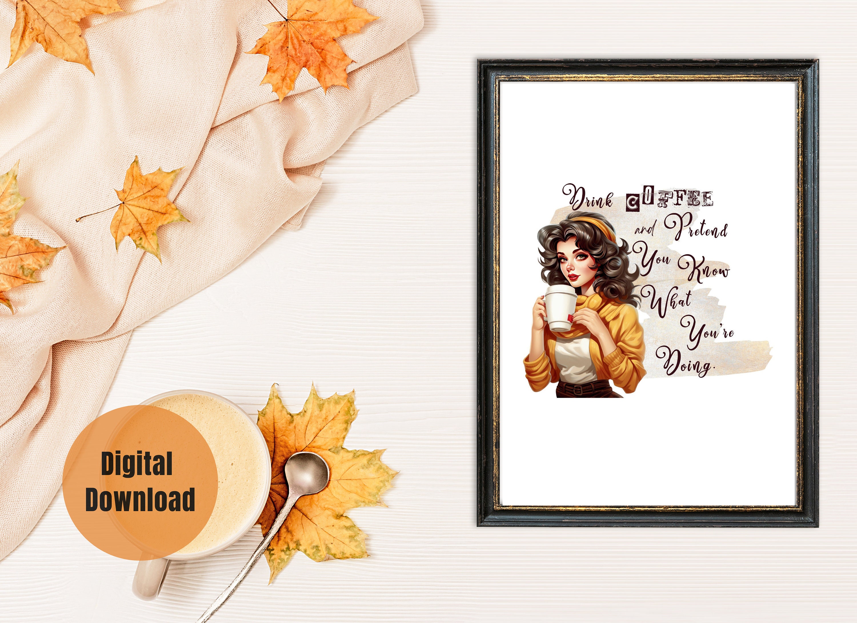 Pin up Girl Funny Coffee Wall Art |drink Coffee and Pretend You Know ...