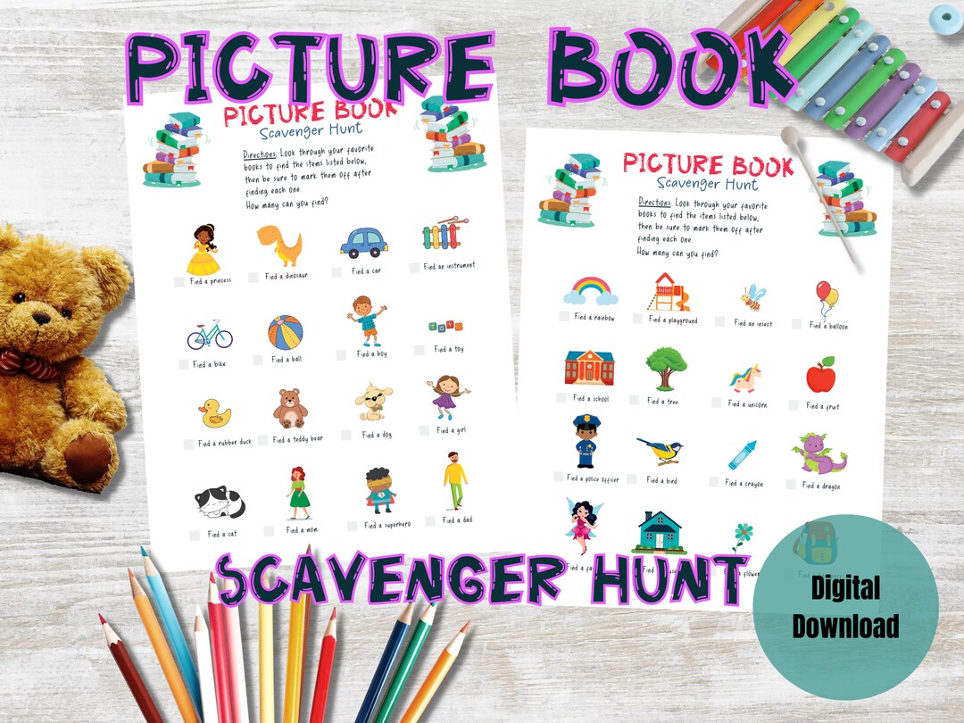 32 Item Picture Book Scavenger Hunt Printable Game for Kids | Story ...