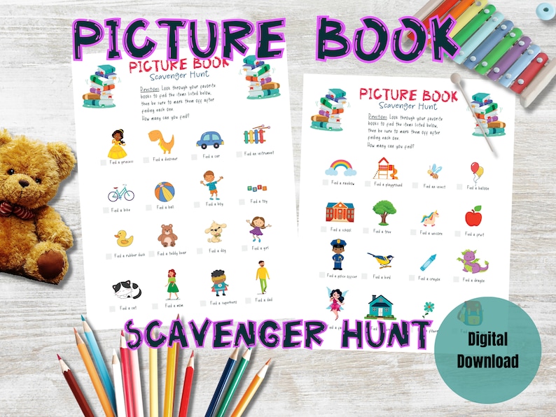32 Item Picture Book Scavenger Hunt Printable Game for Kids | Story ...