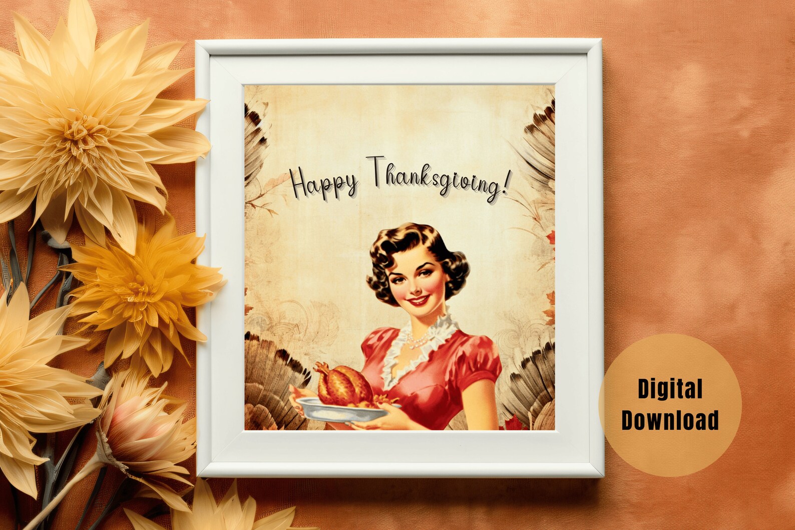 Vintage Thanksgiving Pin up Girl Wall Art Perfect for Handmade Junk ...