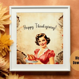 Vintage Thanksgiving Pin up Girl Wall Art | Perfect for Handmade Junk ...