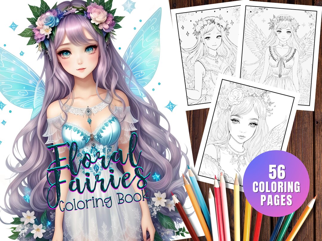 Floral Fairies Coloring Pages | Fantasy Coloring Book | Anxiety Relief ...