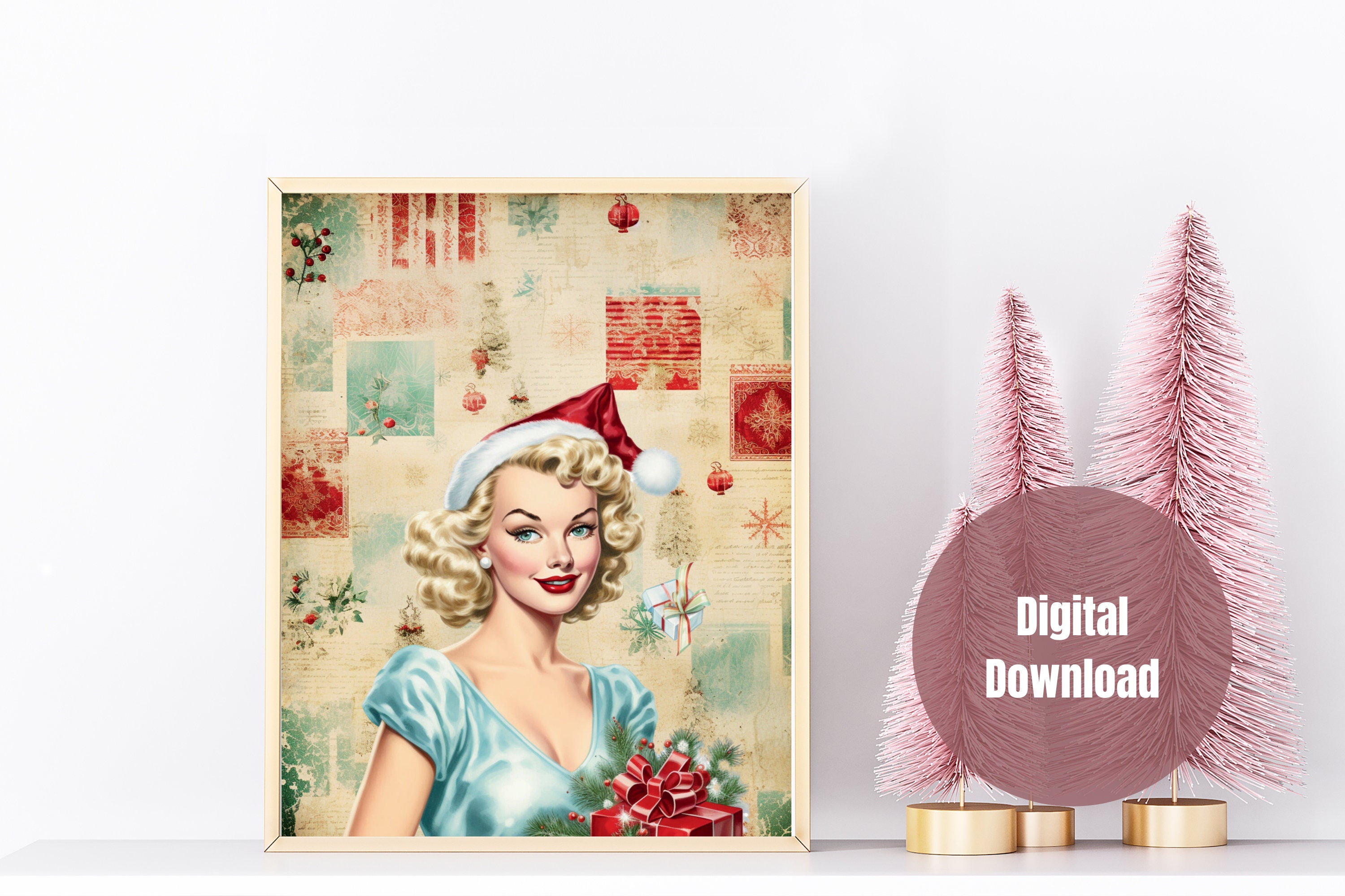 Vintage Christmas Pin up Girl Wall Art Perfect Gift for the - Etsy