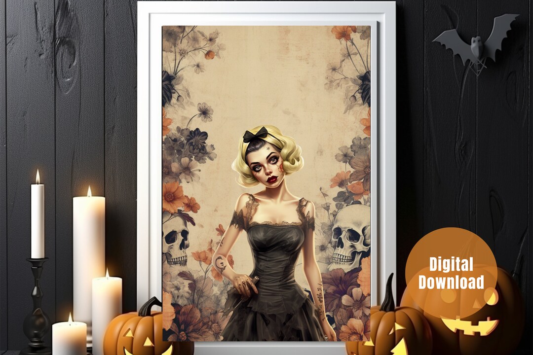 Vintage Pin up Halloween Skull Gothic Poster | Perfect Gift for ...