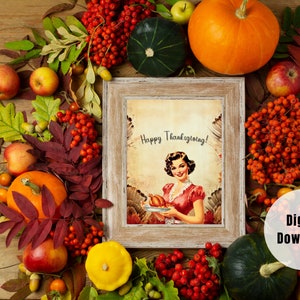Vintage Thanksgiving Pin up Girl Wall Art | Perfect for Handmade Junk ...