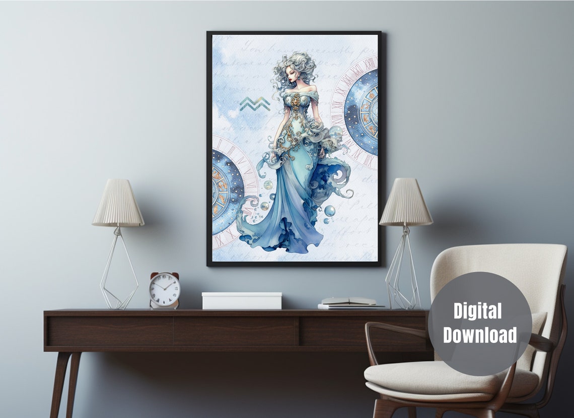 Aquarius Zodiac Goddess Celestial Poster aquarius Framed Art and Zodiac ...