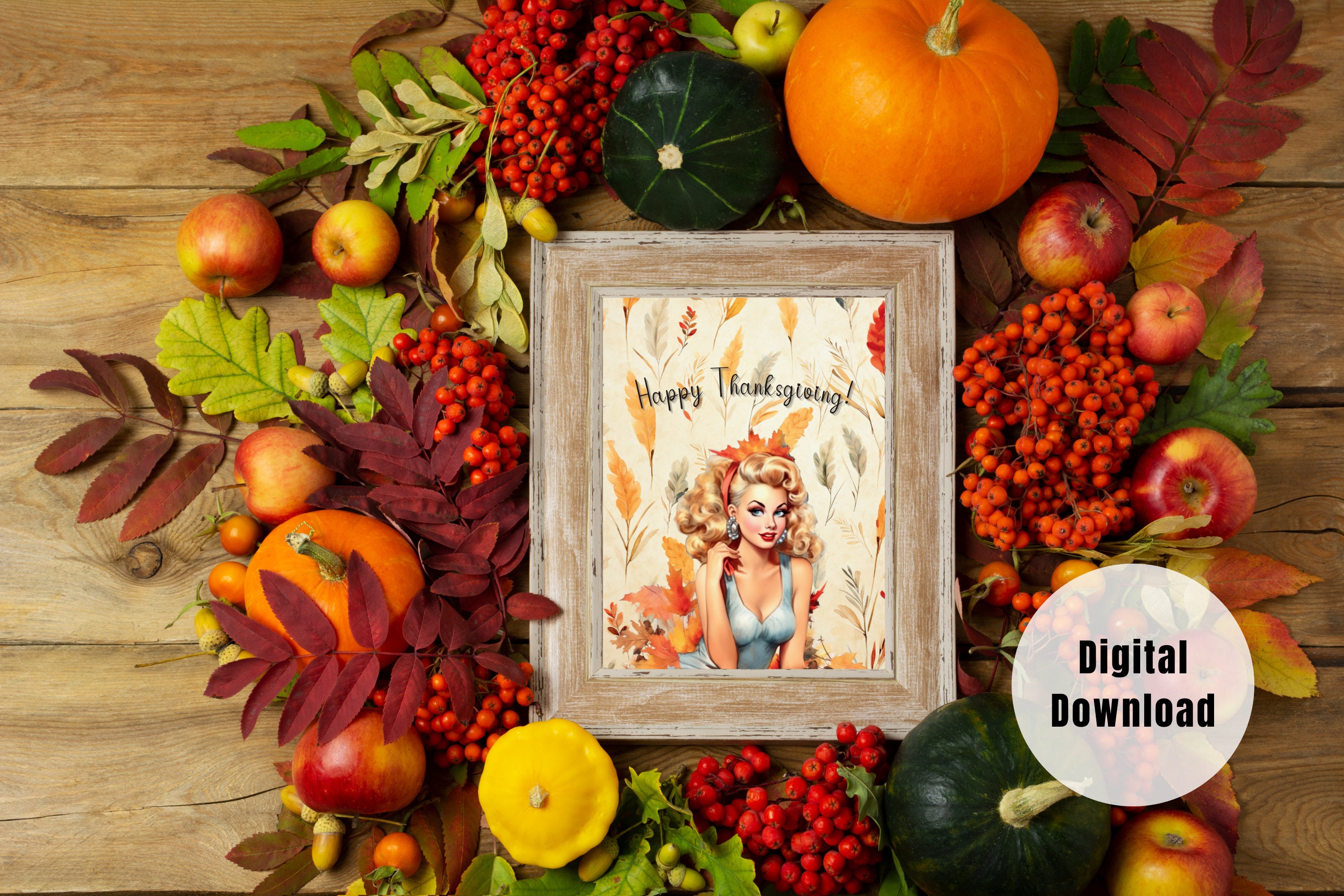 Vintage Thanksgiving Pin up Girl Wall Art Perfect for Handmade Junk ...