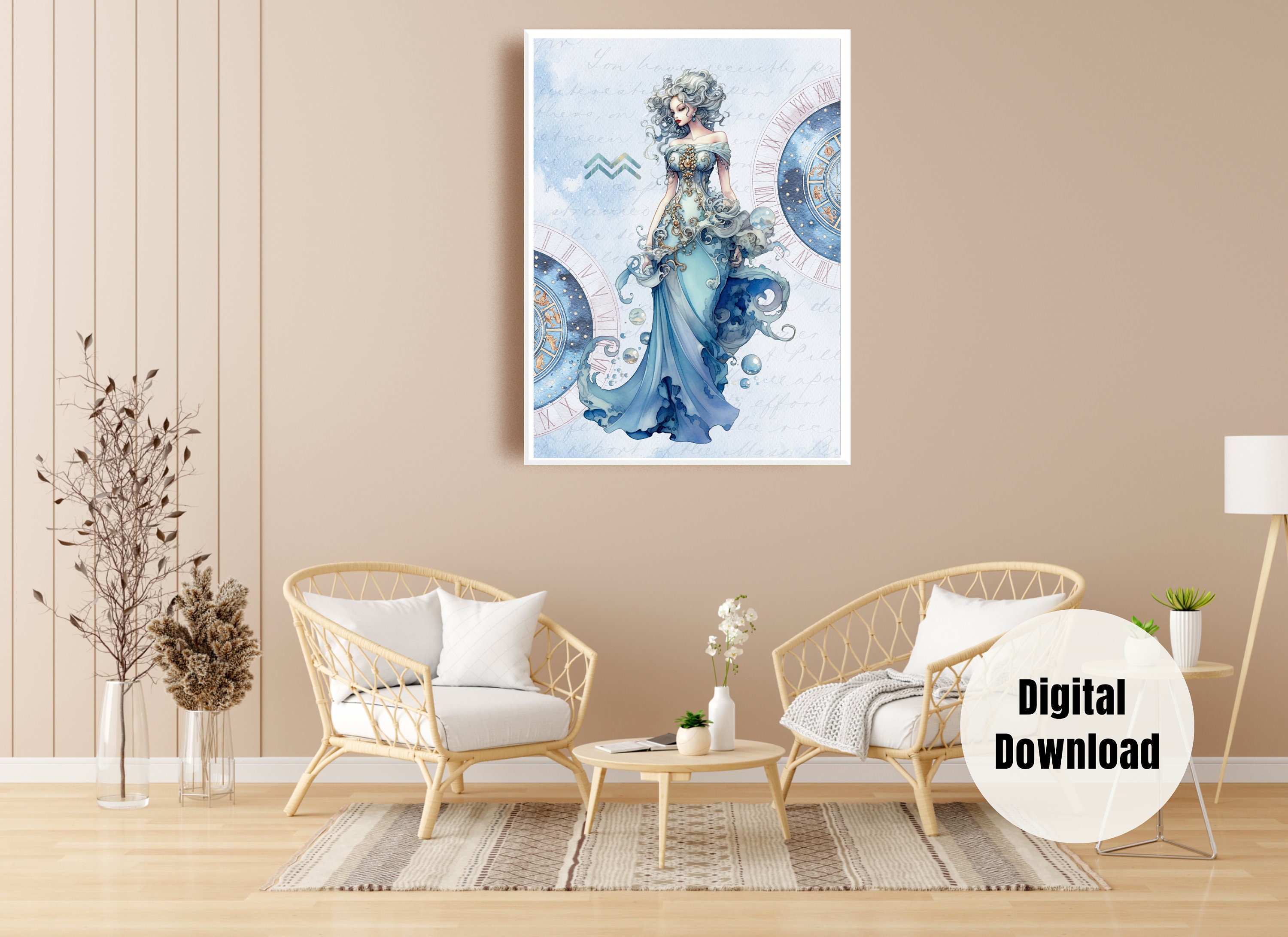 Aquarius Zodiac Goddess Celestial Poster aquarius Framed Art and Zodiac ...
